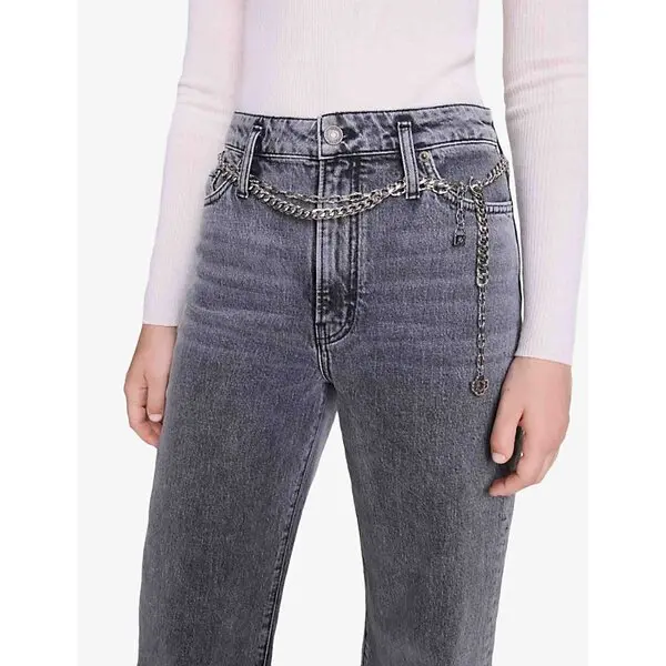 Maje Chain-belt High-rise Stretch-denim Jeans - Noir / Gris