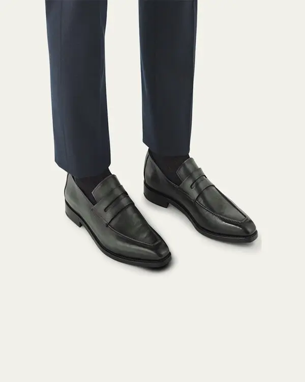 Berluti Andy Demesure Flex Leather Penny Loafers - Nero Verde