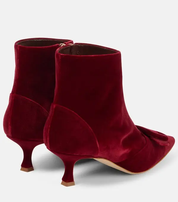 Manolo Blahnik Baylow Velvet Ankle Boots - Burgundy