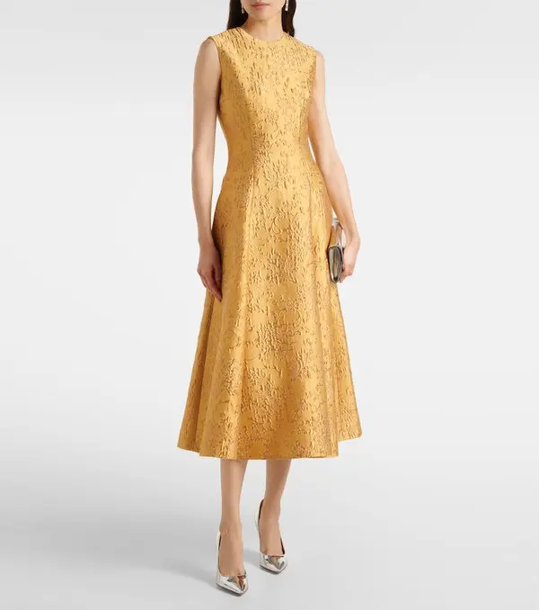 EMILIA WICKSTEAD Mara Floral Jacquard Midi Dress - Gold