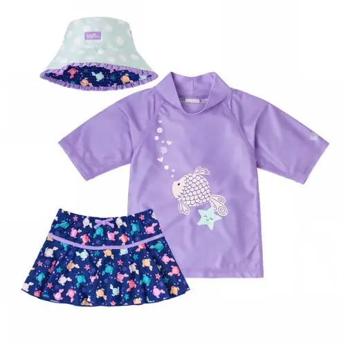 UV SKINZ 3-piece Sun & Swim Set - Purple Sparkle Fish