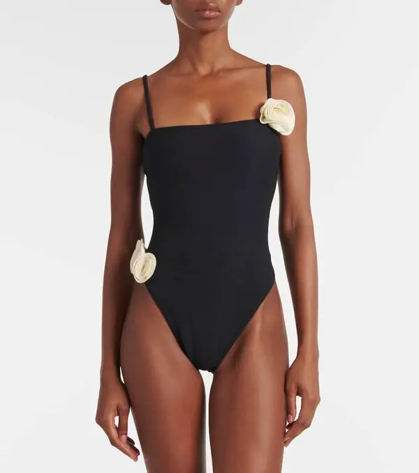 SAME Name Floral-appliqué One-piece Swimsuit - Black