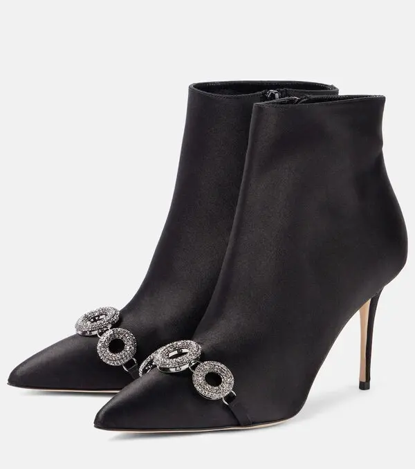 Manolo Blahnik Balvisa Embellished Satin Ankle Boots