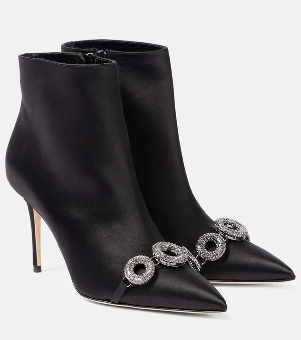 Manolo Blahnik Balvisa Embellished Satin Ankle Boots - Black
