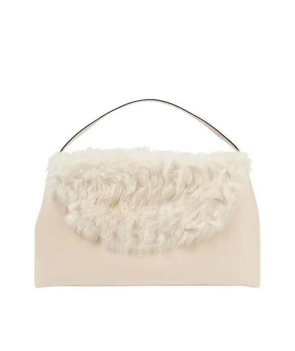 TOTEME T-lock Large Shearling-trimmed Shoulder Bag - White