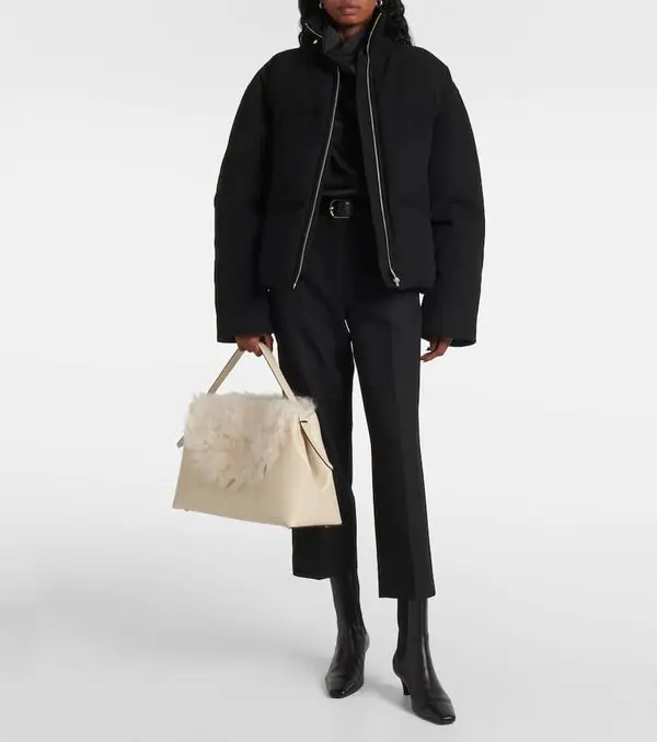 TOTEME T-lock Large Shearling-trimmed Shoulder Bag - White