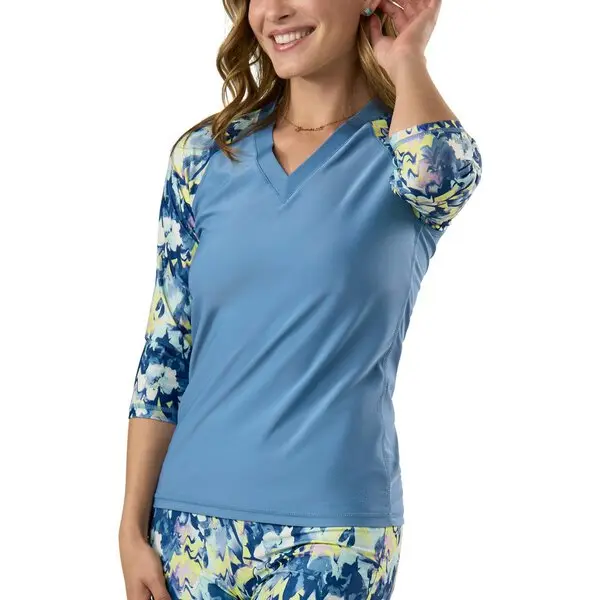 UV SKINZ V-neck Sun & Swim Shirt - Marbled Floral