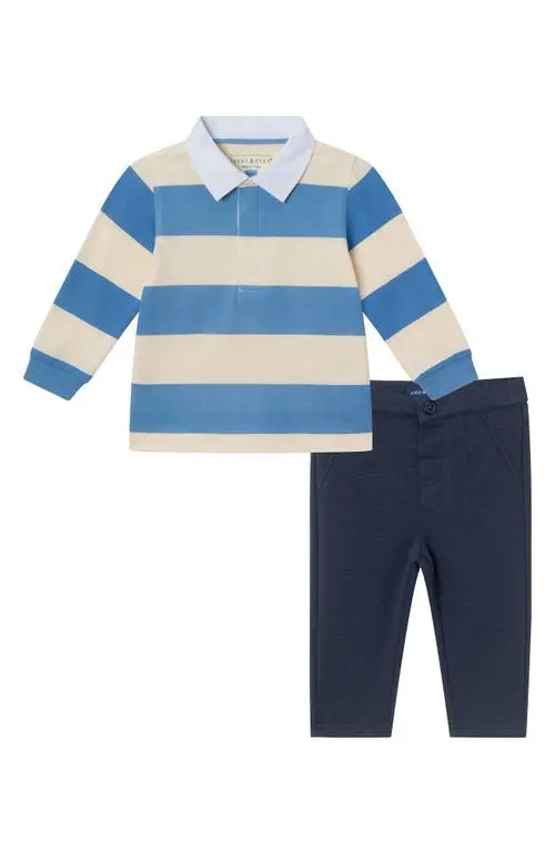 Andy & Evan Stripe Rugby Shirt & Pants Set - Blue