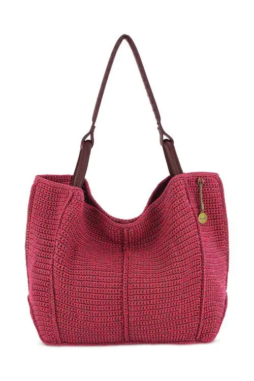 THE SAK Los Feliz Large Hand Crochet Tote Bag - Black Cherry Static