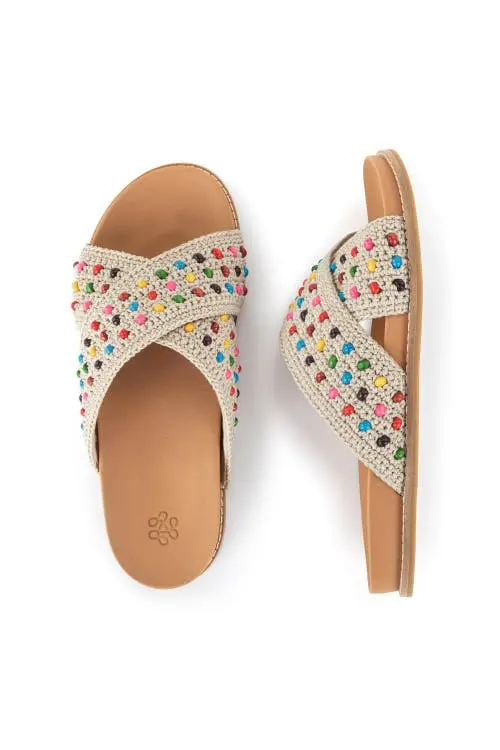 THE SAK Penelope Slip-on Sandals - Ecru Multi Beads
