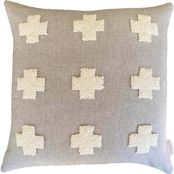 COTTON TREE Punch Needle Naturals Crosses Pillowcover + Insert - Grey