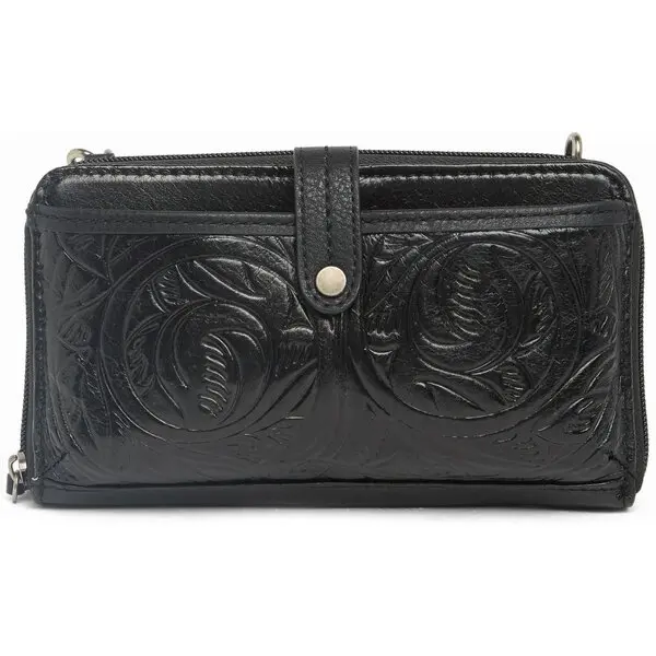 THE SAK Iris Smartphone Crossbody Bag - Black Leaf Embossed