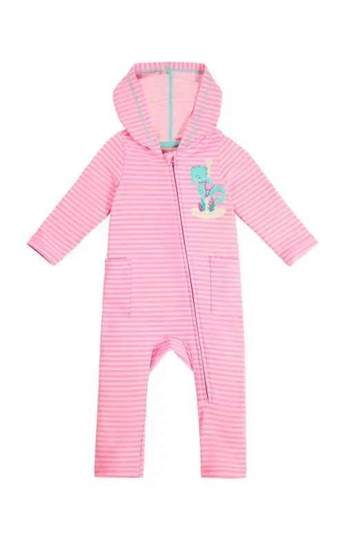 UV SKINZ Hooded Everyday Romper - Light Pink Water Stripe