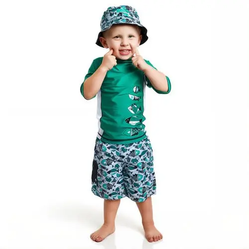 UV SKINZ 3-piece Swim Set - Green Aztec Fish