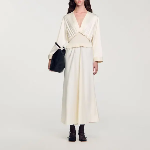 Sandro Satin-effect Flowy Maxi Dress - Ecru