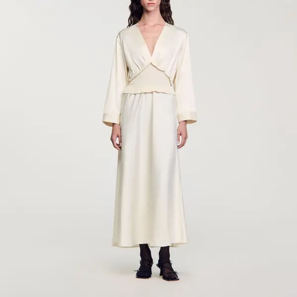 Sandro Satin-effect Flowy Maxi Dress