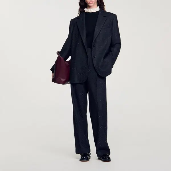 Sandro Oversized Herringbone Suit Jacket - Dark Grey