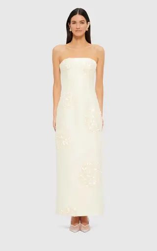 LEO LIN Rayna Embellished Bustier Maxi Dress Cream