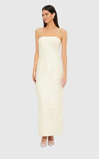 LEO LIN Rayna Embellished Bustier Maxi Dress Cream