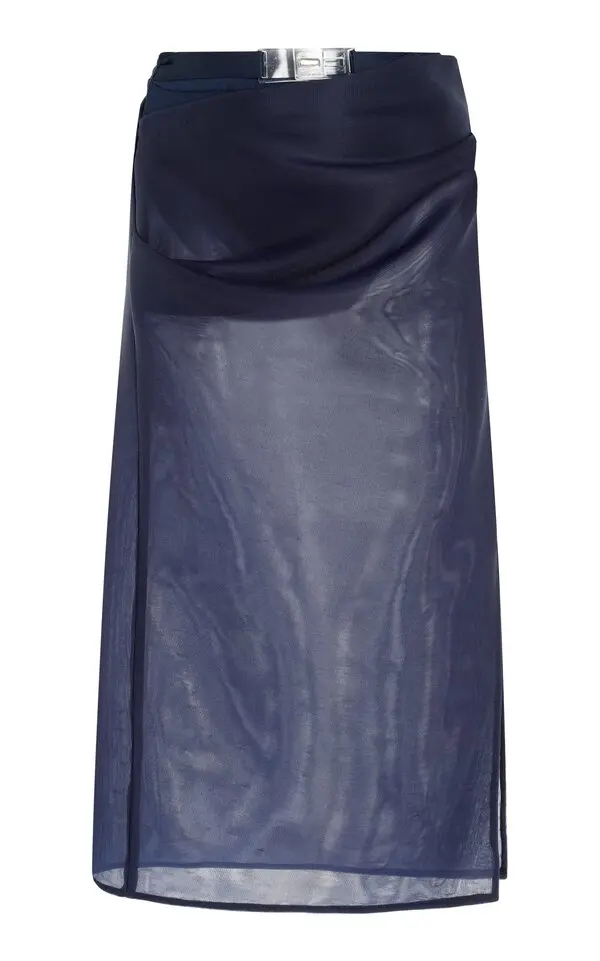 Brandon Maxwell The Isobel Belted Midi Skirt - Navy