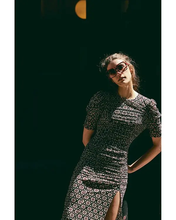 briella ruched dress Free People Briella Midi Dress Black Combo / XS