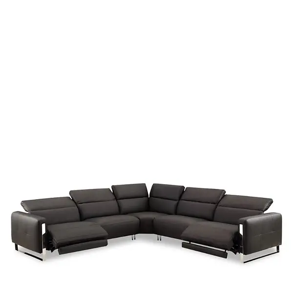CHATEAU D'AX Giada 5 Piece Leather Sectional - Santos Black