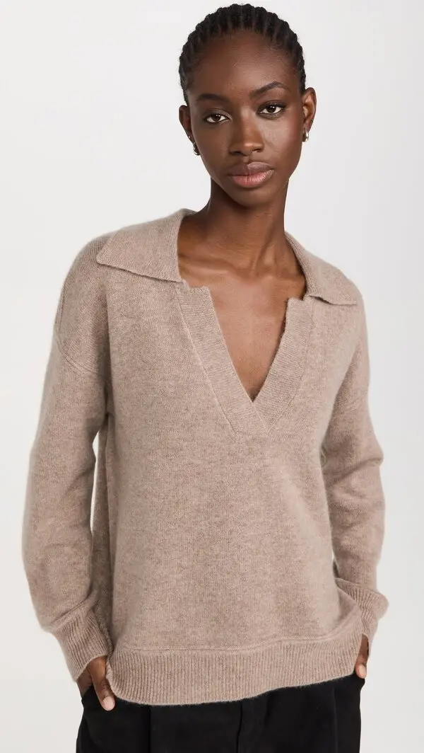LA LIGNE Cashmere Blend V-neck Collared Sweater