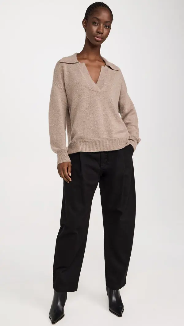 LA LIGNE Cashmere Blend V-neck Collared Sweater