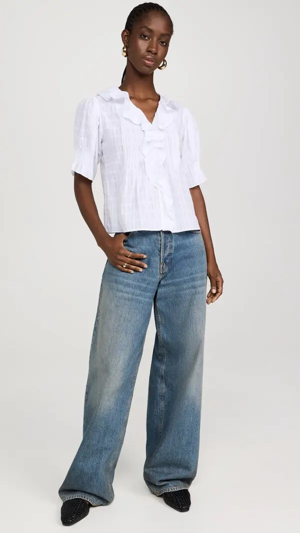 Madewell Ruffle Puff-sleeve Peplum Top