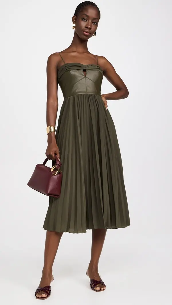 Amur Linda Faux Leather Combo Dress In Kalamata - 75% Off | Editorialist