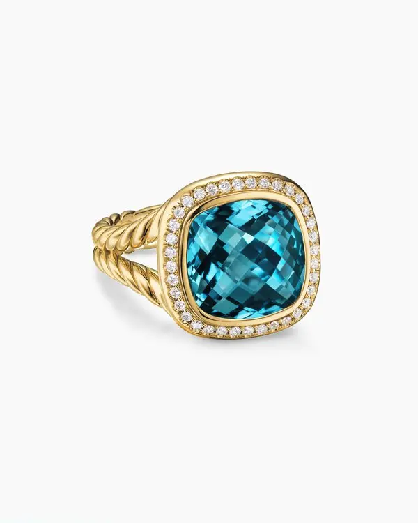 David Yurman Albion Ring In 18k Yellow Gold With Gemstone And Diamonds - Hampton Blue Topaz