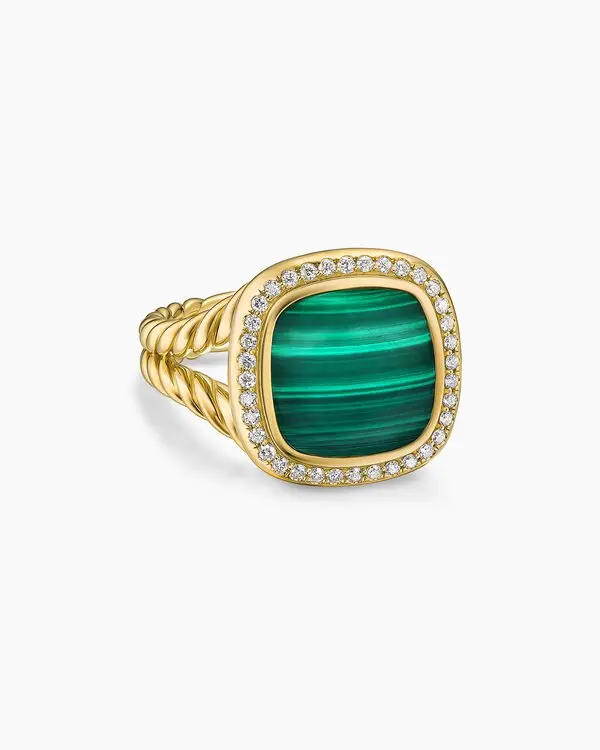 David Yurman Albion Ring In 18k Yellow Gold With Gemstone And Diamonds - Malachite