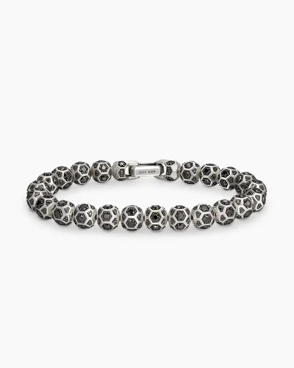 David Yurman Sterling Silver Spiritual Beads Faceted Bracelet With Black Diamonds - Black Diamond