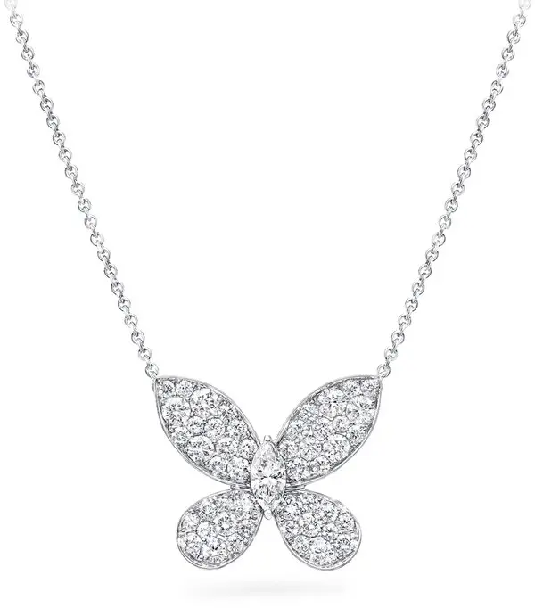 Graff Butterfly Diamond And Gold Pendant Necklace - White