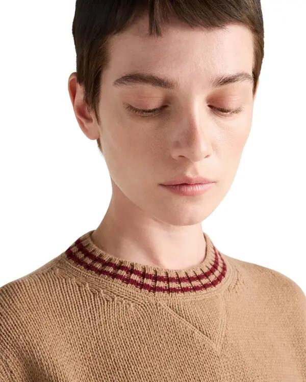 Prada Wool And Cashmere Crew-neck Sweater With Intarsia Logo - Brown