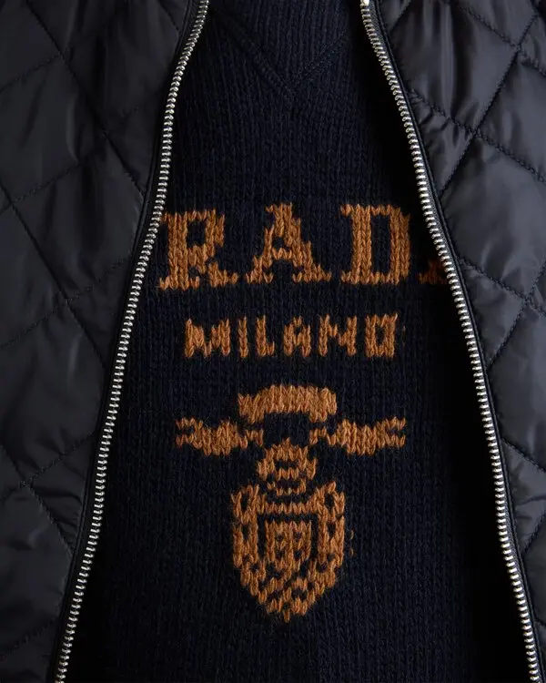 Prada Wool And Cashmere Crew-neck Sweater With Intarsia Logo - Blue