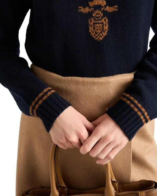 Prada Wool And Cashmere Crew-neck Sweater With Intarsia Logo - Blue