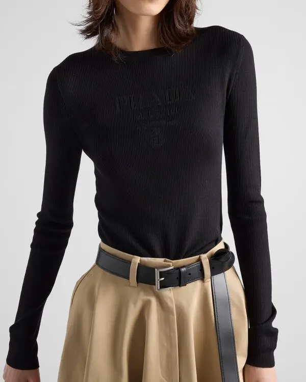 Prada Superfine Wool Crew-Neck Sweater - Black | Editorialist