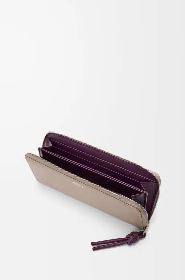 Loewe Knot Zip Around Wallet In Shiny Nappa Leather Skin - Clay/plum