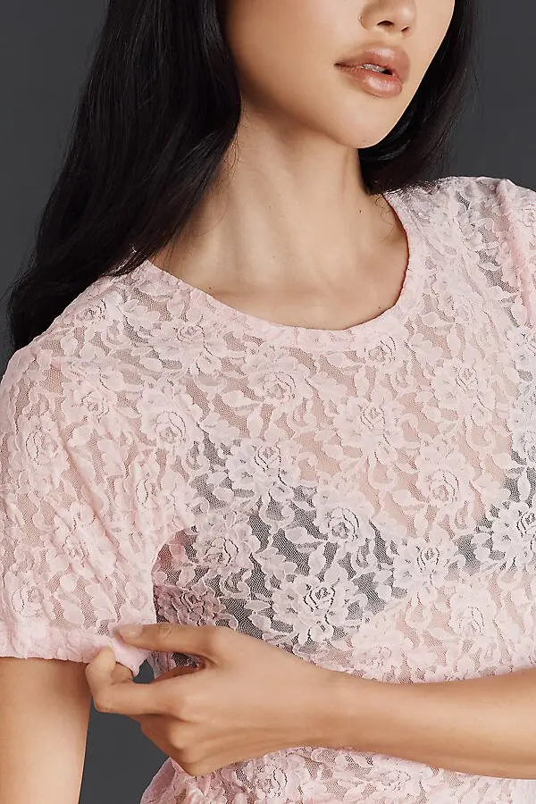 Hanky Panky Short-sleeve Lace T-shirt - Pink