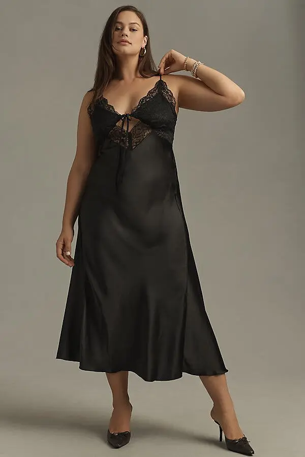 Esth Lace Satin Slip Dress In Black - 42% Off | Editorialist