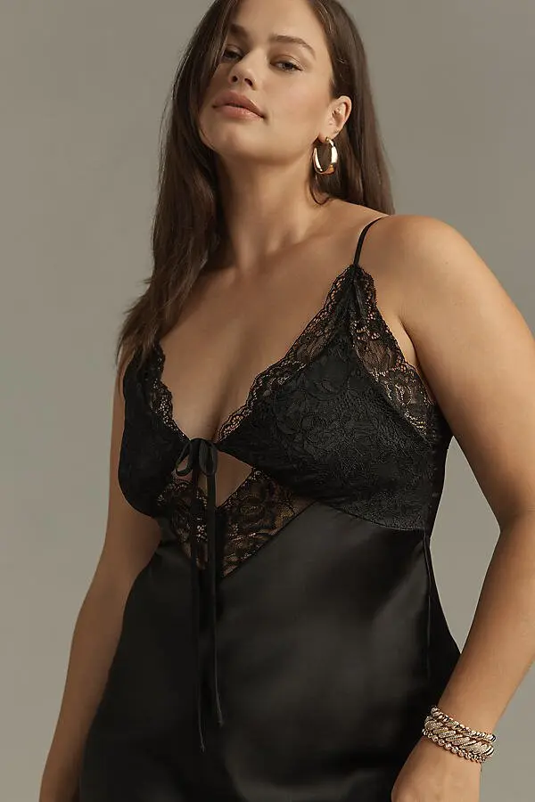 Esth Lace Satin Slip Dress In Black - 42% Off | Editorialist