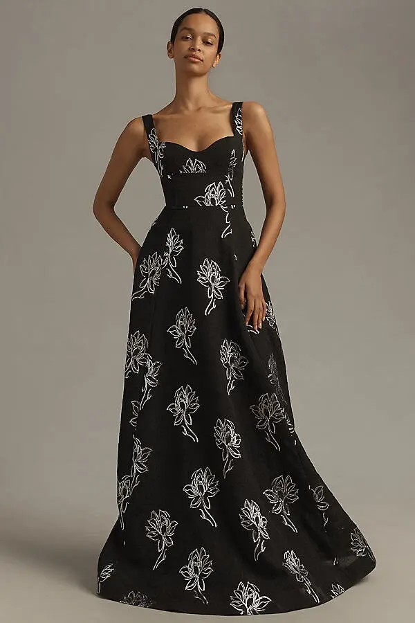 Monique Lhuillier Thalia Floral Dress In Black - 37% Off | Editorialist
