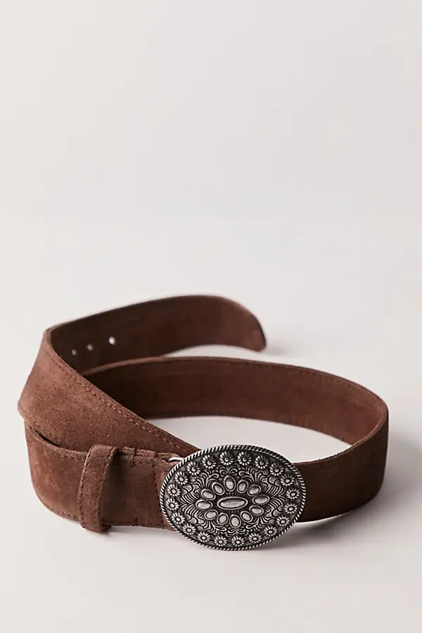 Free People Duchess Concho Suede Belt - Bitter Chocolate