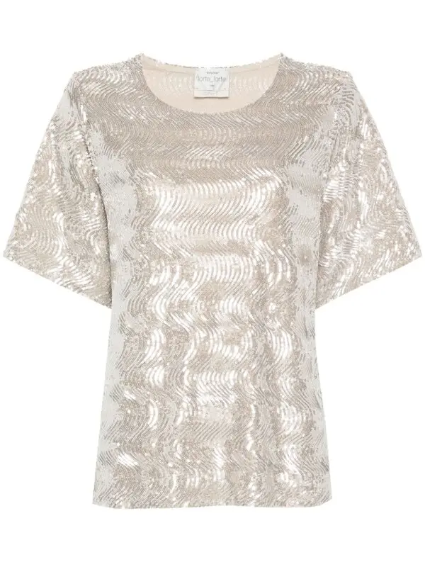 FORTE_FORTE Sequinned Short-sleeve Blouse