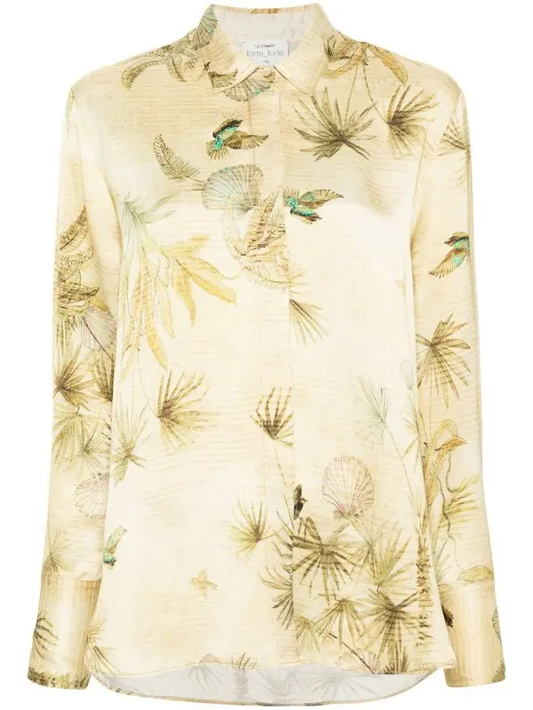 FORTE_FORTE Botanical-print Satin Shirt