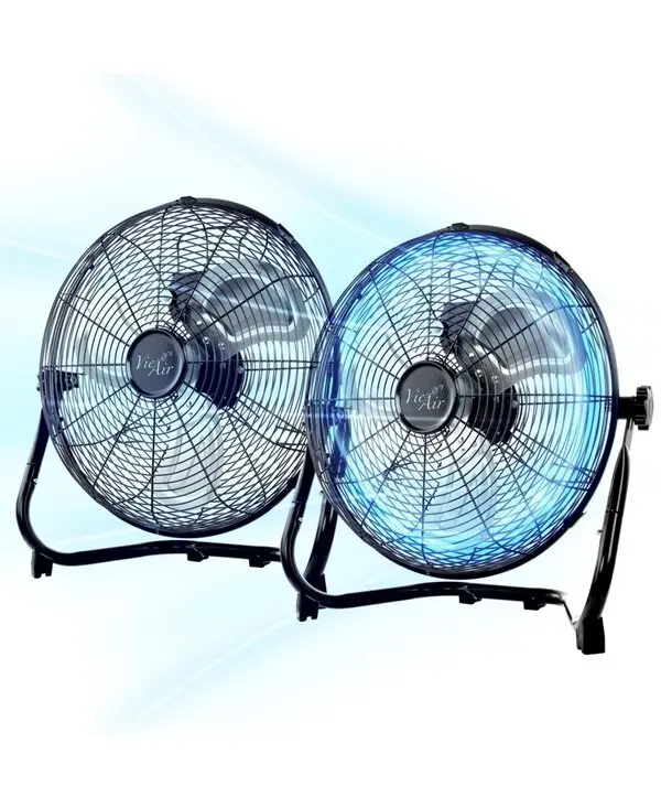 VIE AIR 20 Inch Twin Pack Industrial Tilting High Velocity 3 Speed Metal Floor Fan - Black