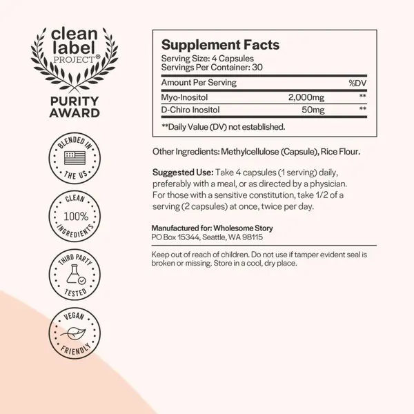 WHOLESOME STORY Myo-inositol & D-chiro Inositol Blend Capsule | 30-day Supply | Most Beneficial 40:1 Ratio | Hormonal Balance & Healthy Ovarian Functi