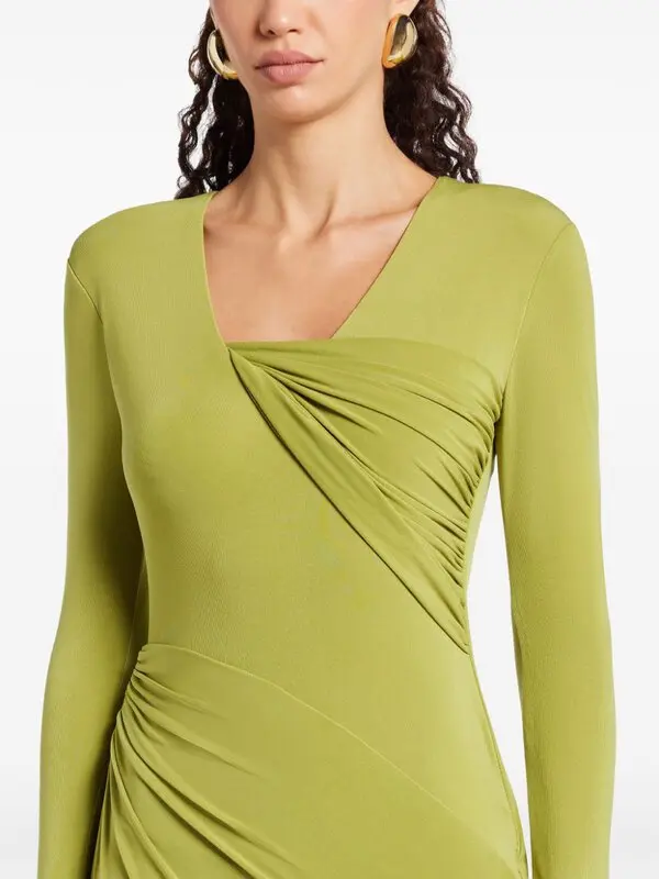 chats by c dam green dress Chats By C.Dam Olive Green Satin Sphinx Midi Dress M