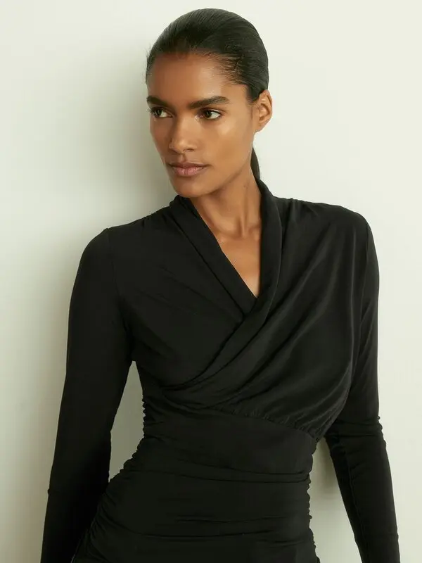 REISS Peyton Mesh Wrap-neck Top